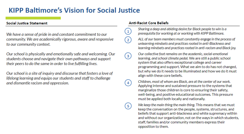 KBI Social Justice Statement + Core Beliefs - KIPP Baltimore